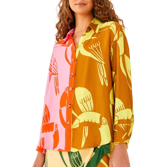 FARM Rio | Tops | Farm Rio Mixed Rainbow Toucans Shirt Size Xs | Poshmark